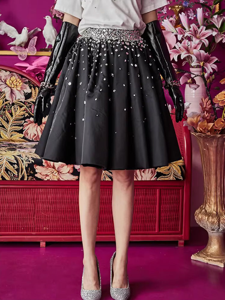 TCH Crystal-Embellished Shiny Pleated Short Skirt