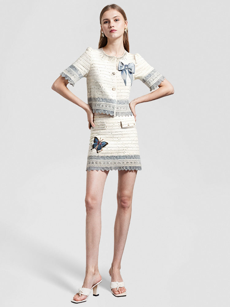 TCH Crystal Lace Luxury Butterfly 2 Piece Outfits and Mini Skirt Sets