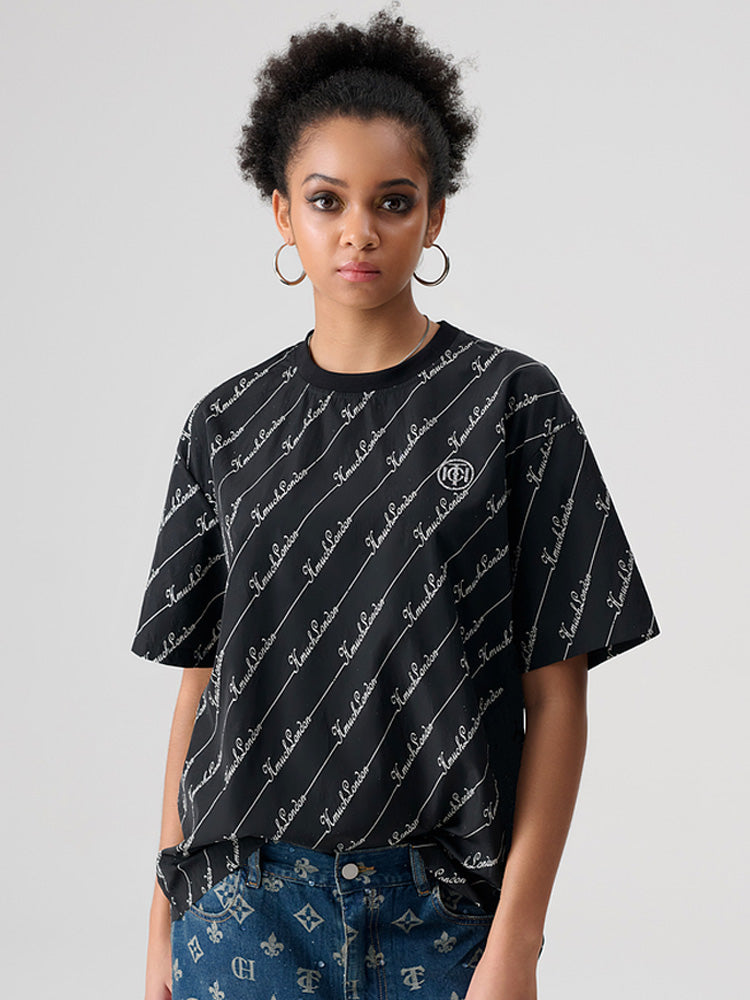 TCH Crystal Logo Embellished T Shirt in Black