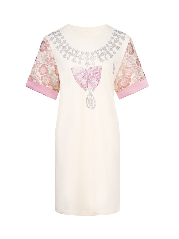 TCH Crystal-Embroidered Bow Midi Dress with Patch Sleeve